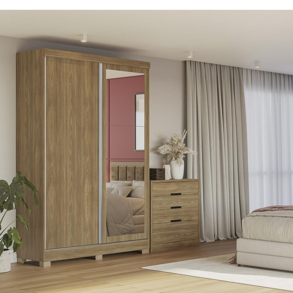 Mivada 2 Sliding Door With Mirror Wardrobe White And Walnut – Designer ...